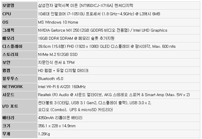 강력한 성능과 뛰어난 휴대성의 조화, 삼성전자 갤럭시북 이온 NT950XCJ-X716A : 네이버 포스트