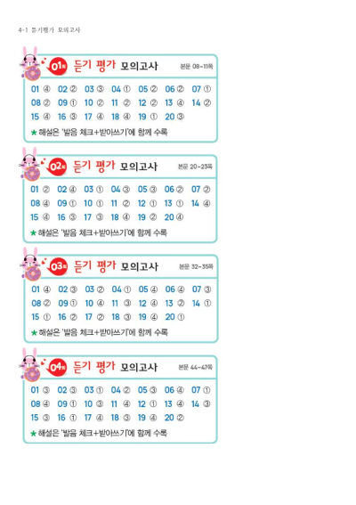 자이스토리 초등 영어 듣기 평가 모의고사 4 1 답지 네이버 포스트